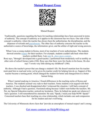 Essays On Respect | PDF