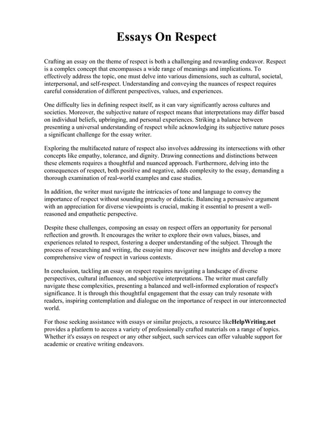 Essays On Respect. Lawrence Memorial/Regis College | PDF