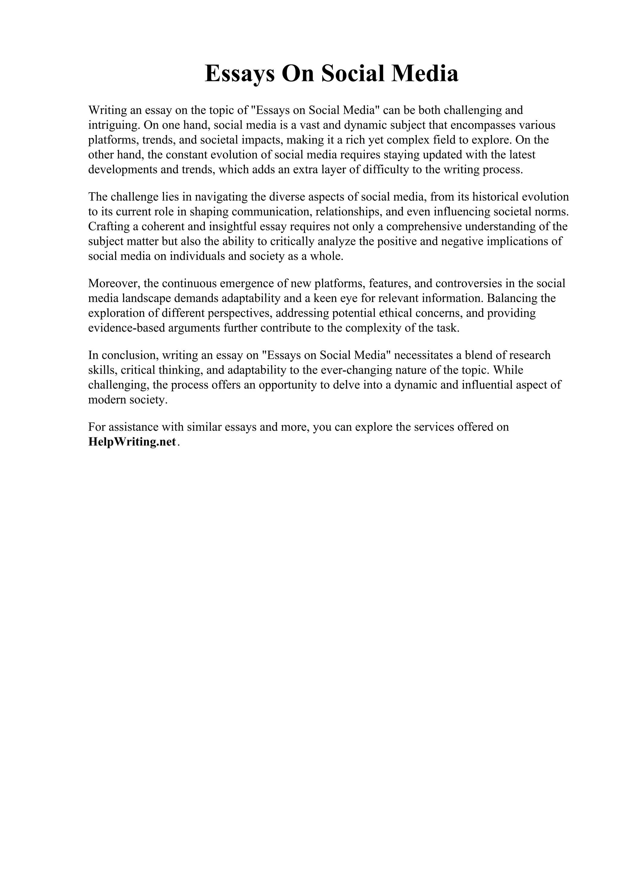 Essays On Social Media | PDF