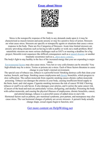 Essays On Stress | PDF | Diseases and Conditions | Medical Health