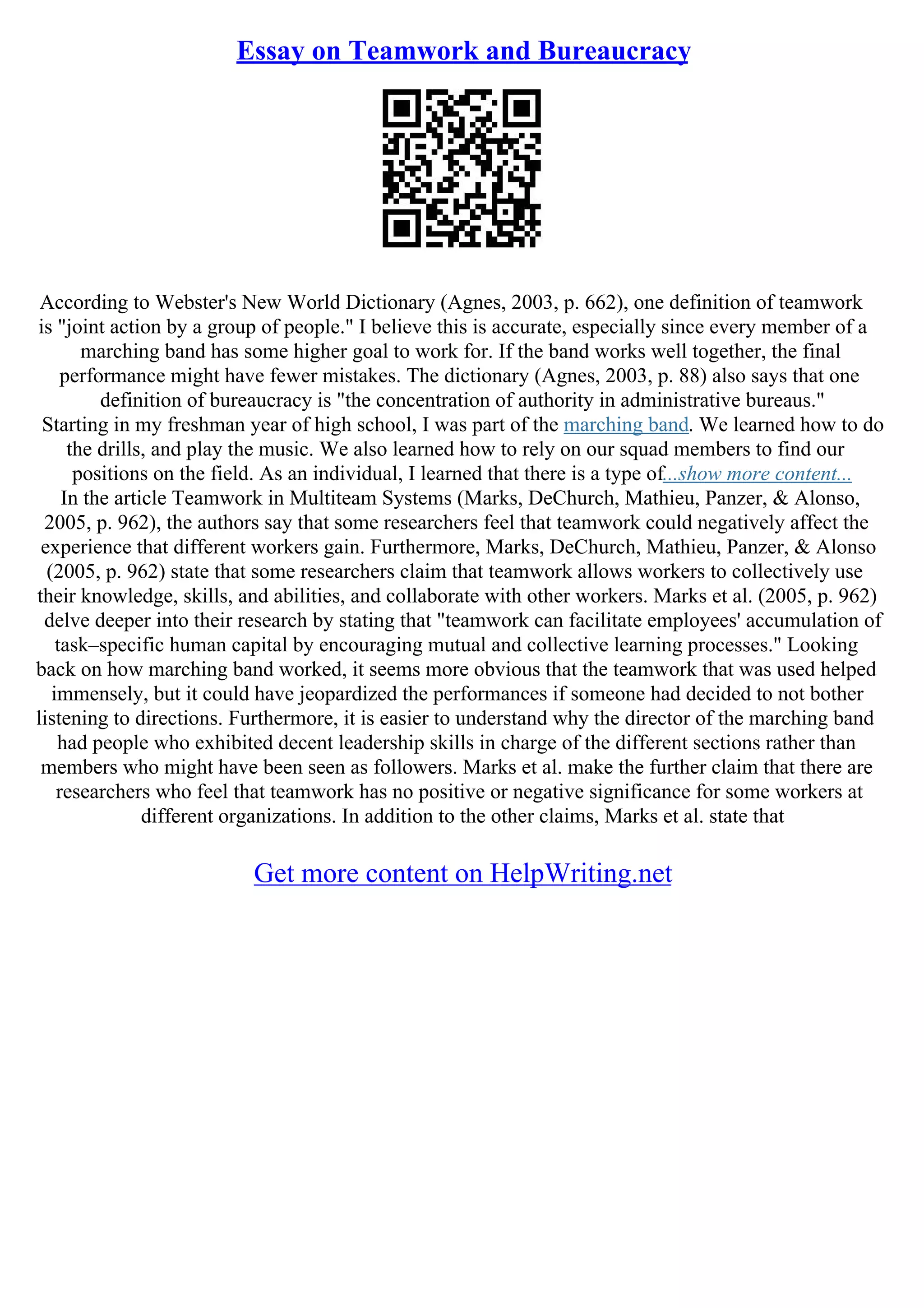 Essays On Teamwork | PDF