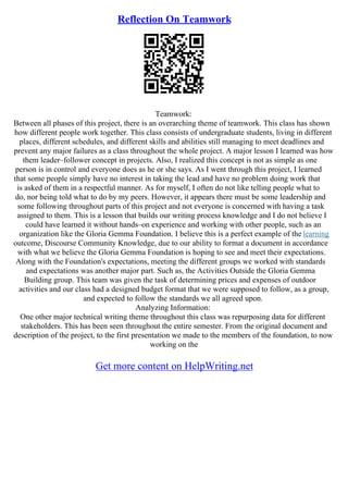 Essays On Teamwork | PDF