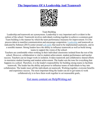 Essays On Teamwork | PDF