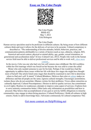 Essays On The Color Purple | PDF