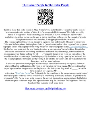 Essays On The Color Purple | PDF