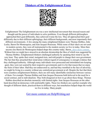 Essays On The Enlightenment | PDF