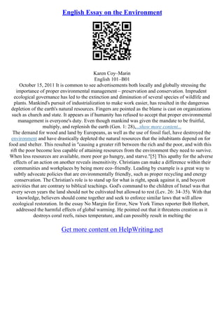 Essays On The Environment | PDF