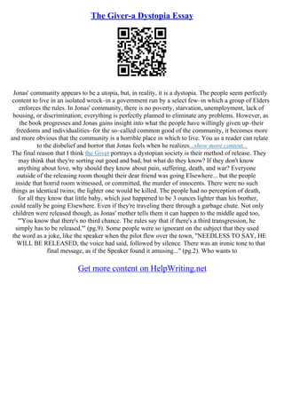 Essays On The Giver | PDF