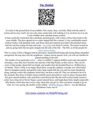 Essays On The Hobbit | PDF