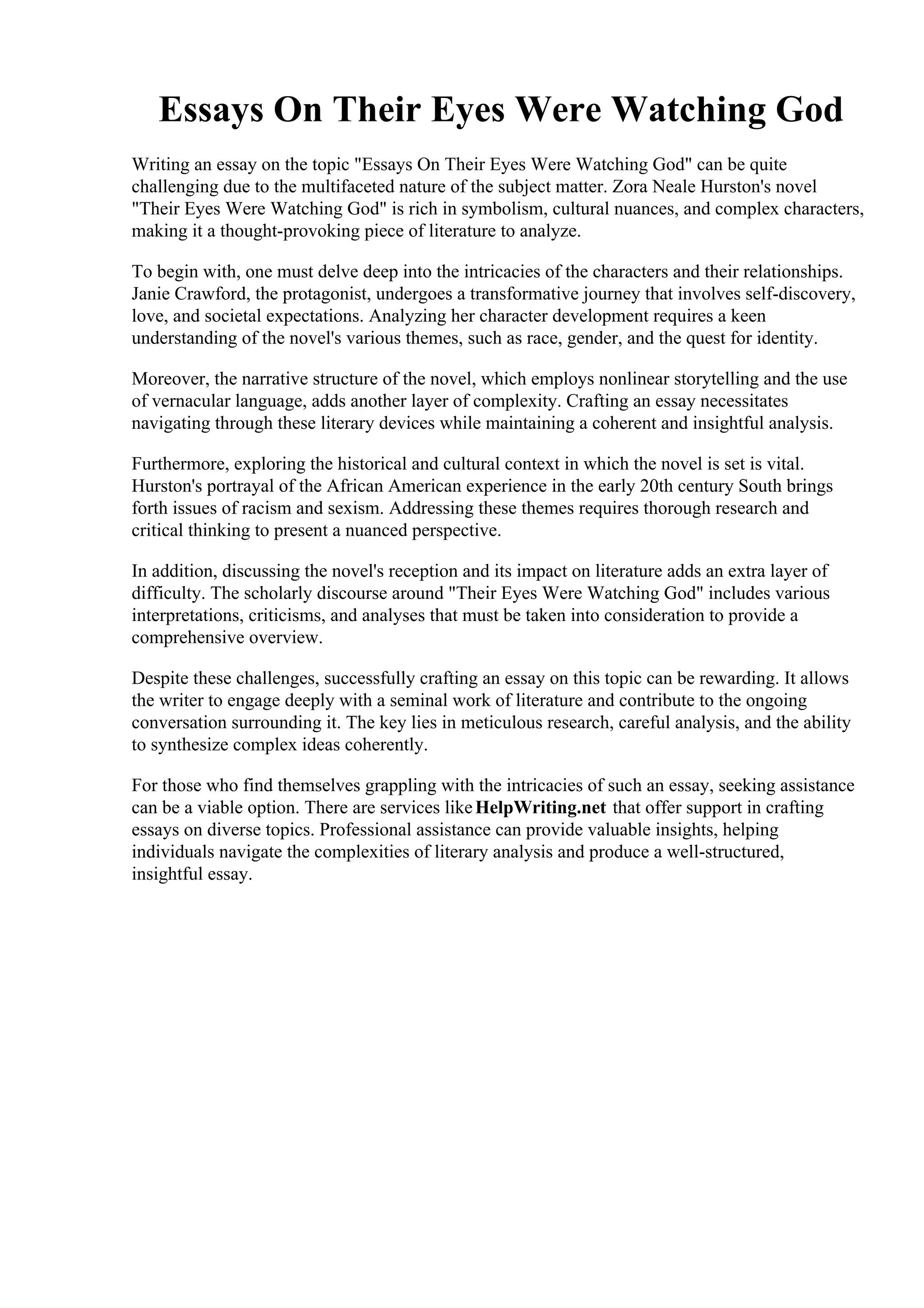 Essays On Their Eyes Were Watching God. Symbolism in Their Eyes Were ...