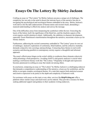 Essays On The Lottery By Shirley Jackson.pdf