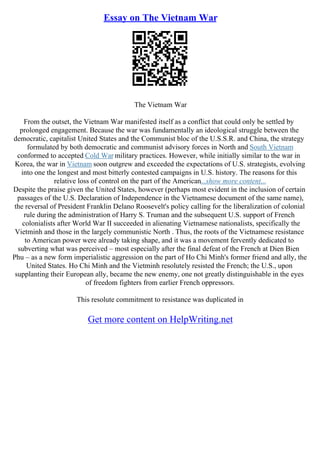 Essays On The Vietnam War | PDF
