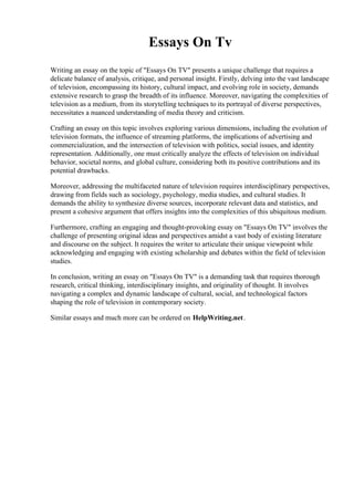 Essays On Tv. American Institute of Alternative Medicine | PDF