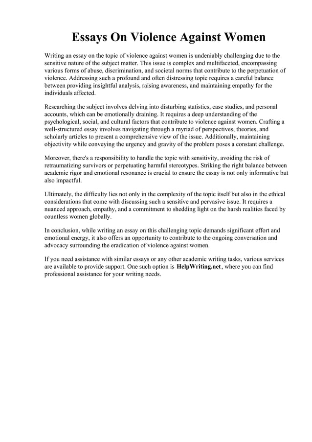 Essays On Violence Against Women | PDF