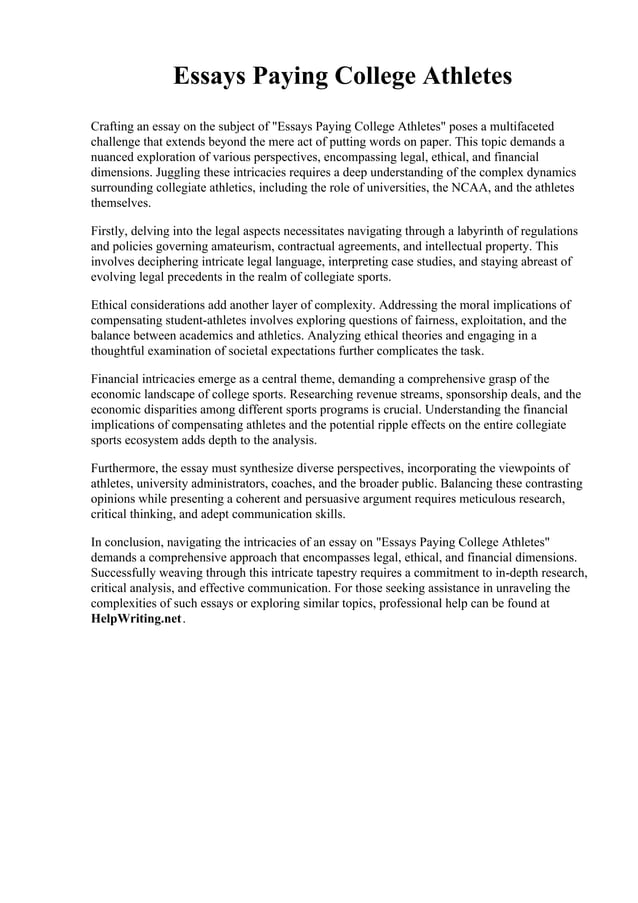 Essays Paying College Athletes | PDF
