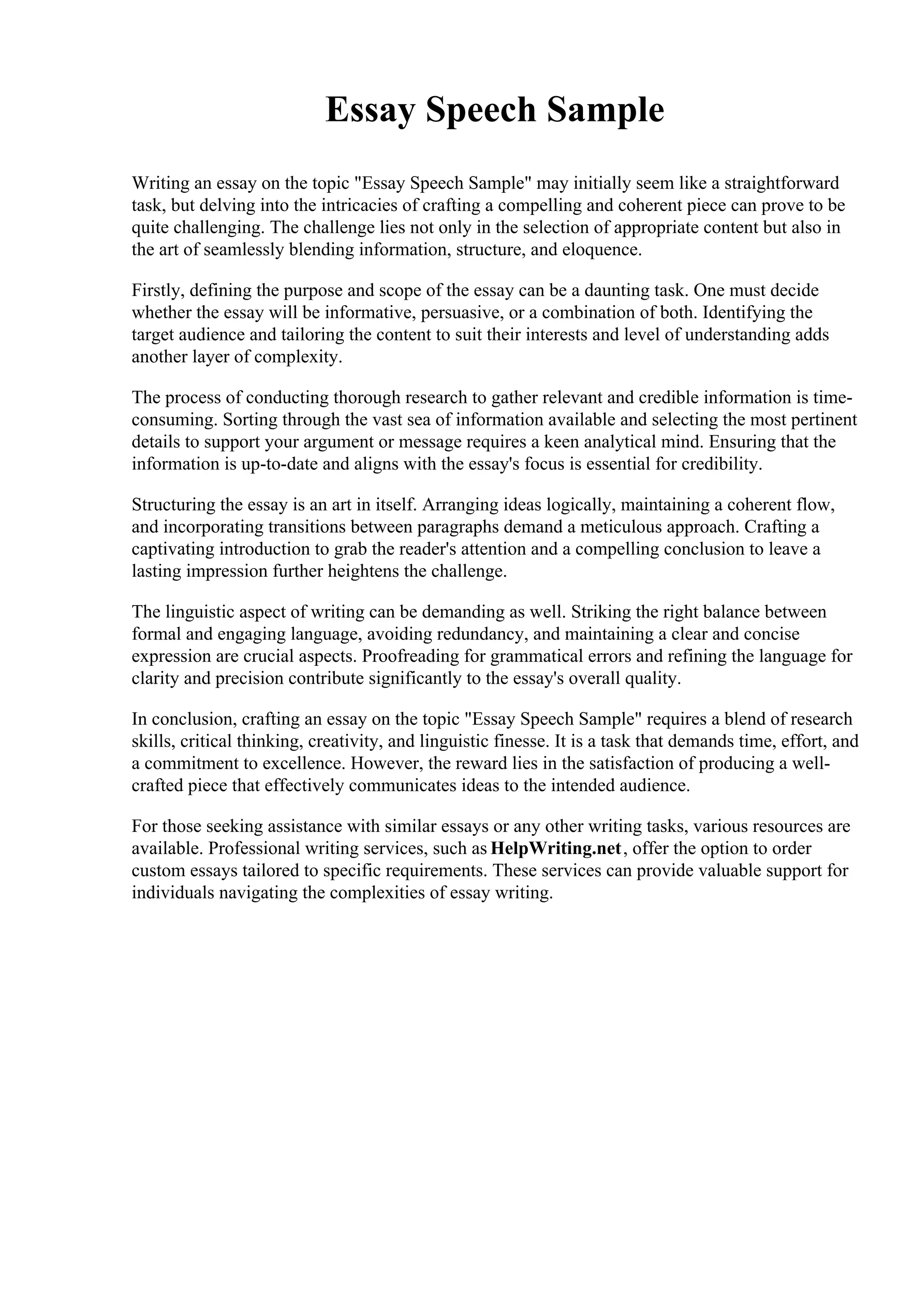 Essay Speech Sample | PDF