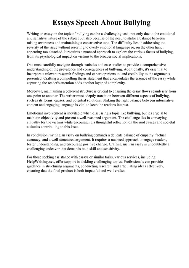 Essays Speech About Bullying | PDF