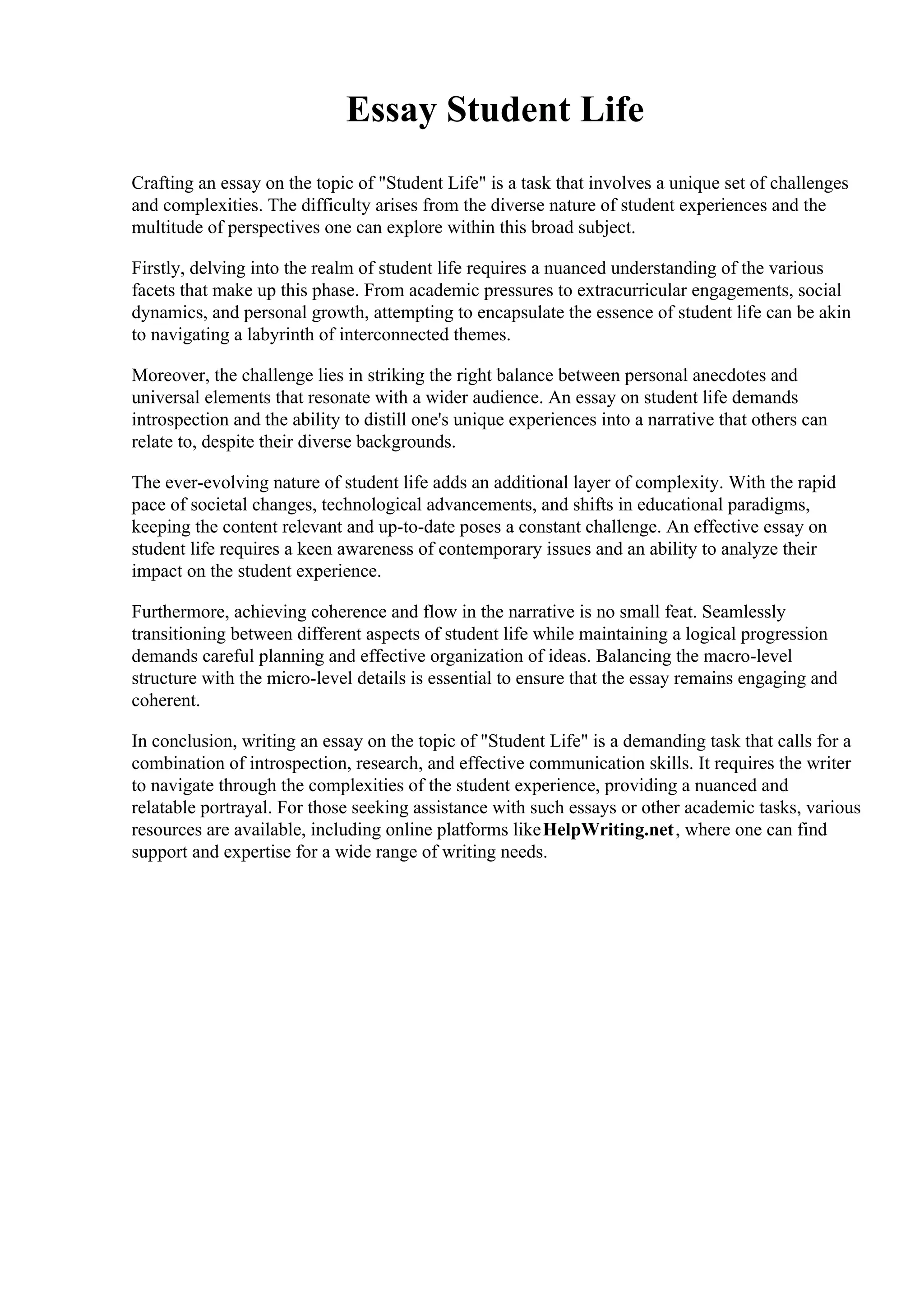 Essay Student Life. Michigan State University | PDF | Homework and ...