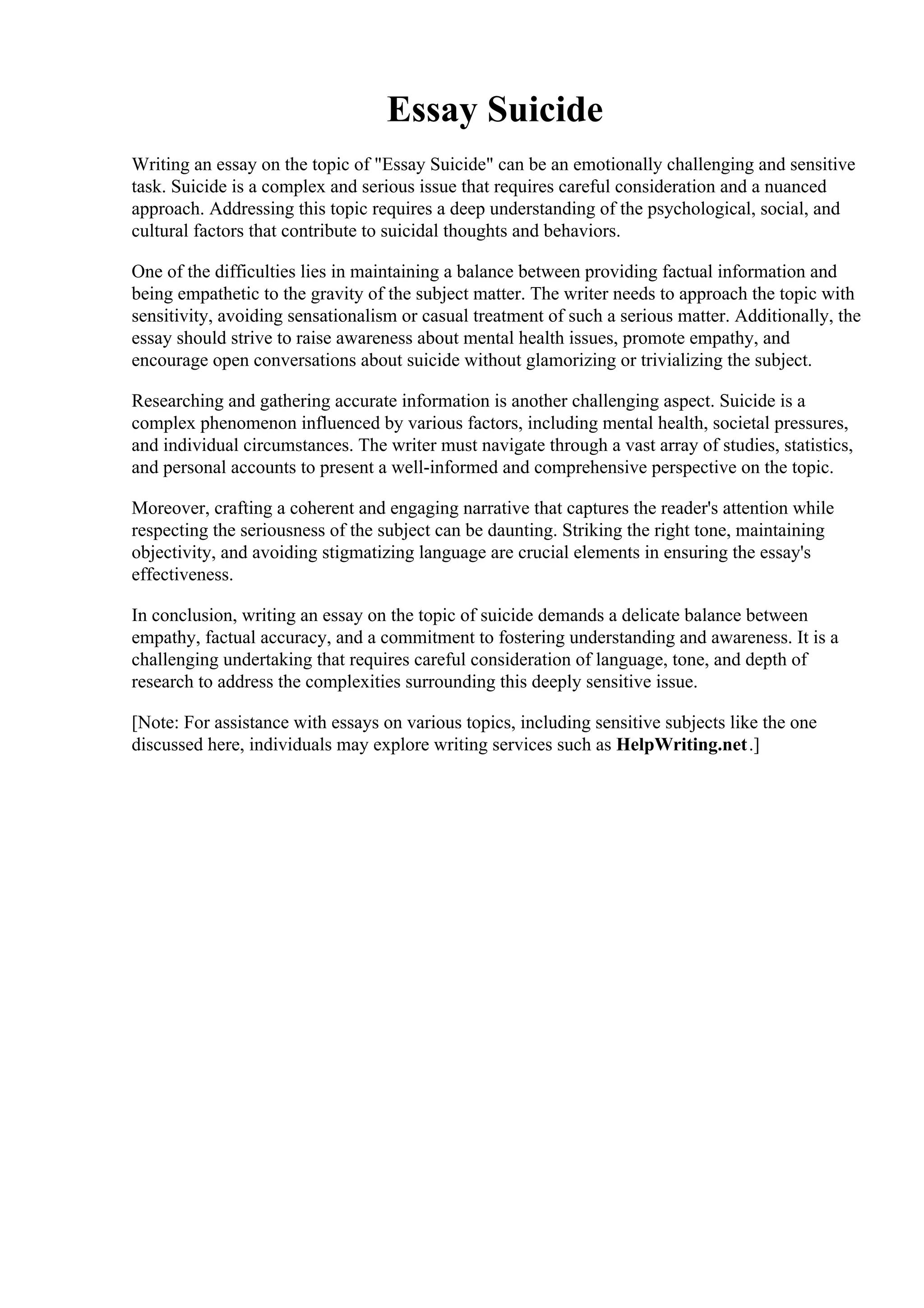 Essay Suicide. Argumentative essay - Suicide. - University Social ...