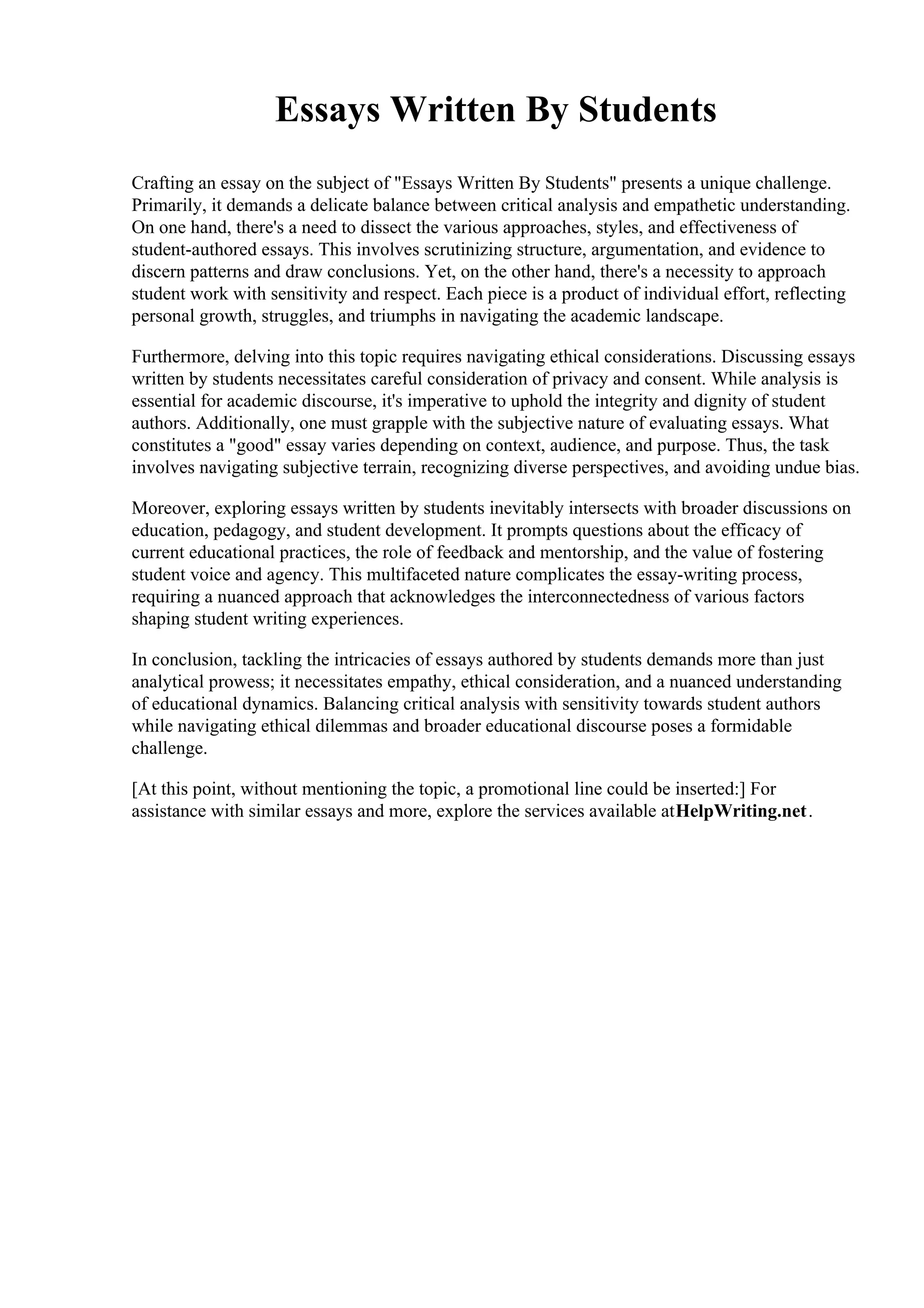 Essays Written By Students. Ancilla Domini College | PDF | Homework and ...