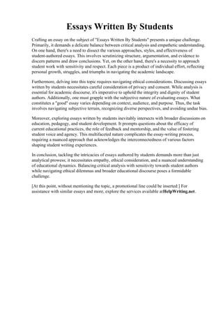 Essays Written By Students | PDF