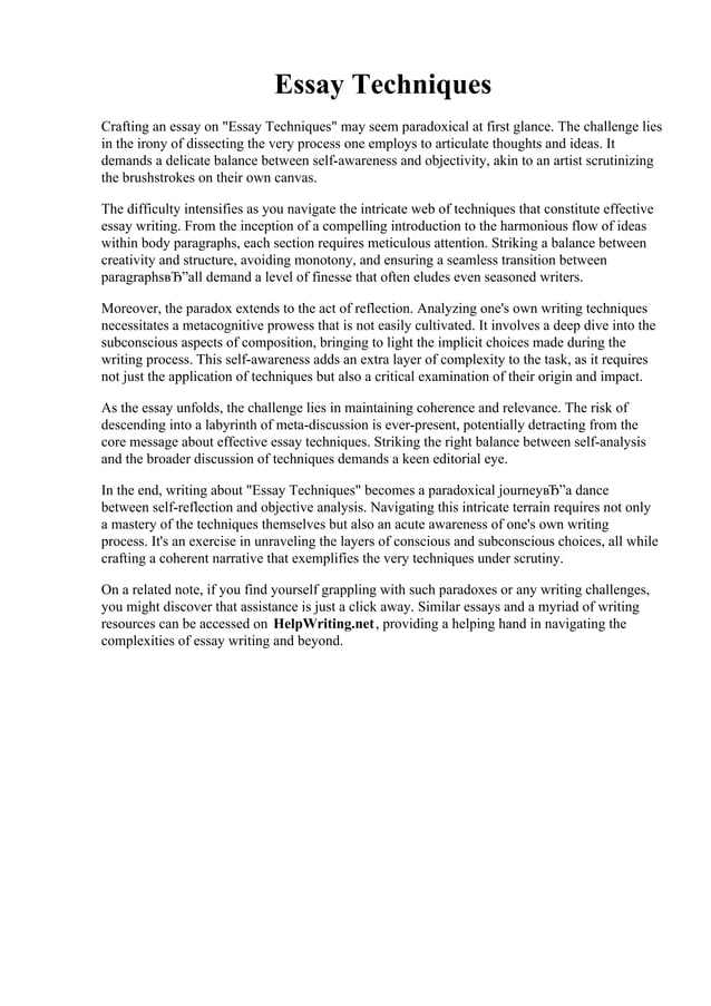 Essay Techniques. Essay Writing Techniques | PDF