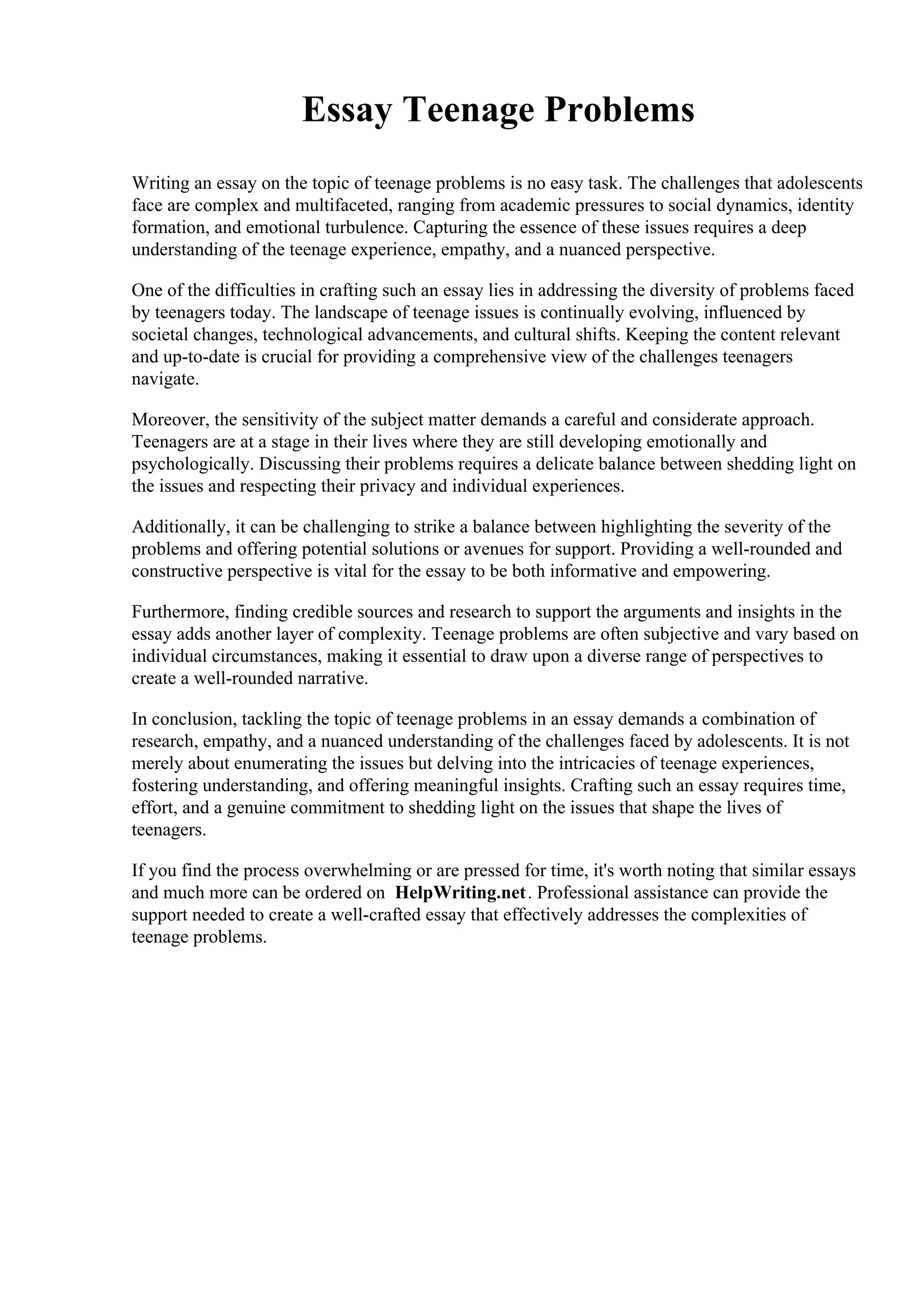 Essay Teenage Problems. University of California Los Angeles | PDF