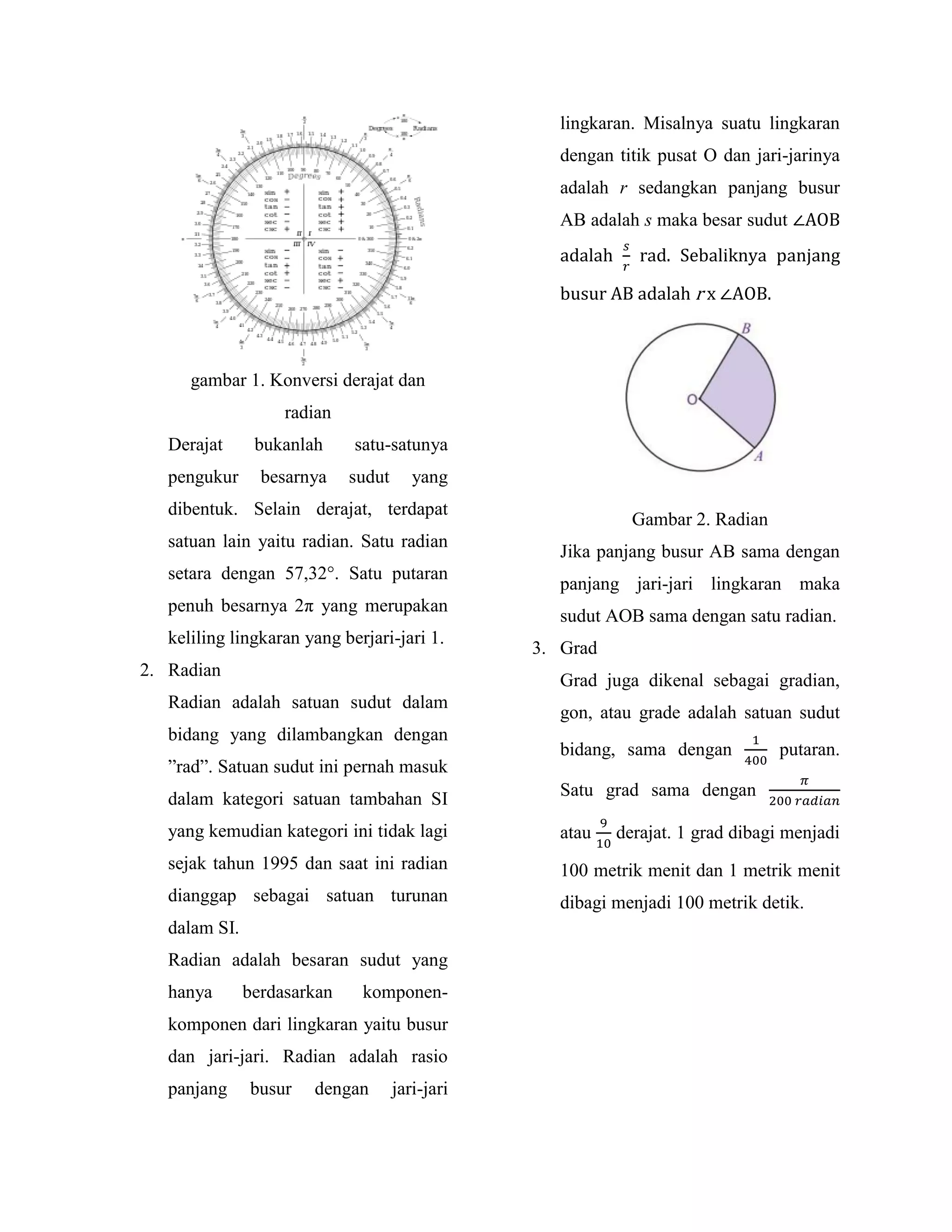 Perbedaan Derajat, Radian dan Grad | PDF