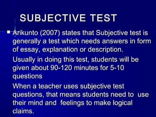 Subjective test (Essay) | PPT | Standardized Testing | Educational ...