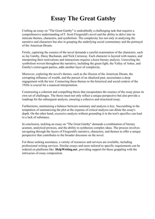 Essay The Great Gatsby | PDF