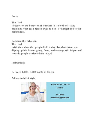 EssayThe Iliad focuses on the behavior of warriors in time of .docx