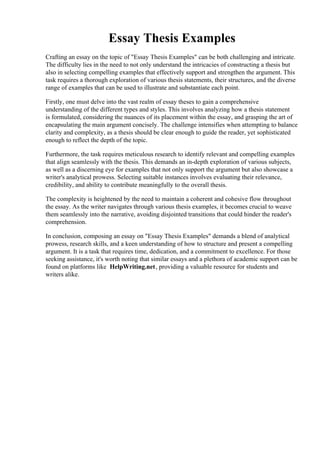 Essay Thesis Examples. 7 Thesis Writing Samples - PDF - Good and bad ...