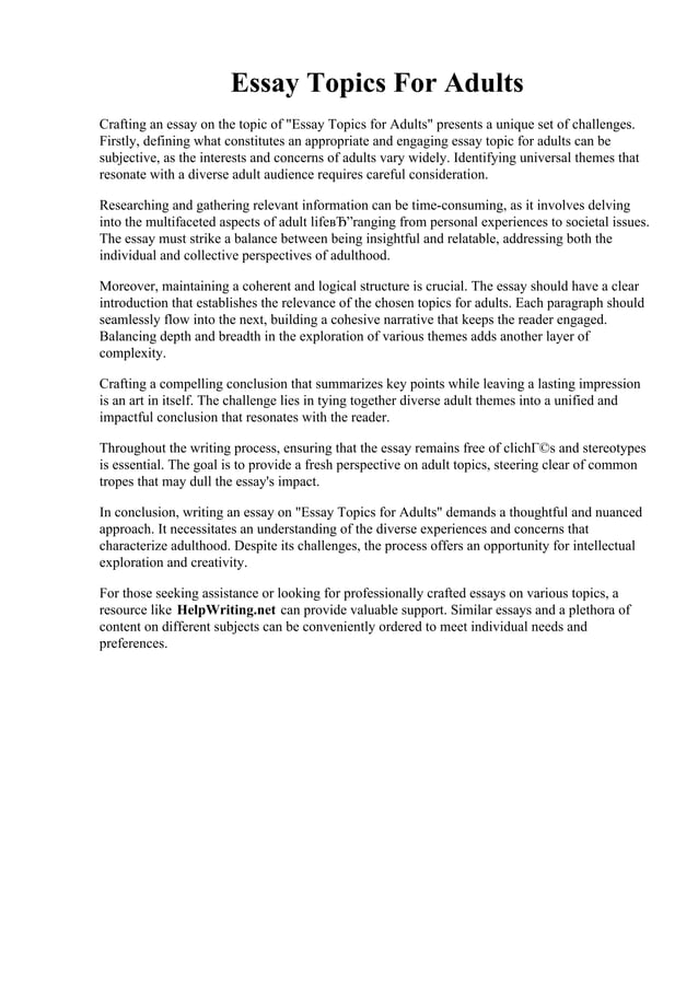 Essay Topics For Adults | PDF
