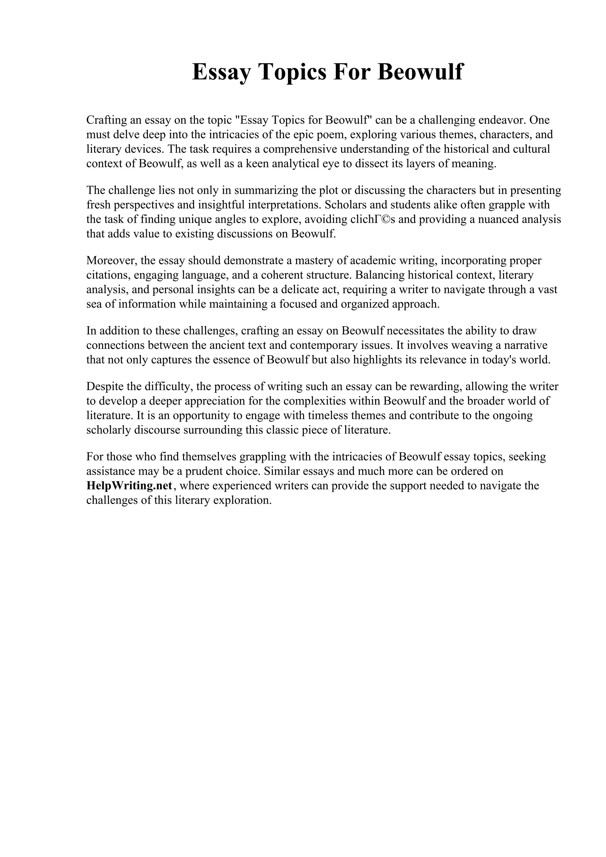 Essay Topics For Beowulf.pdf