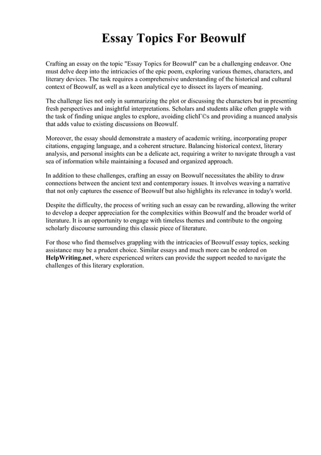 Essay Topics For Beowulf.pdf | Books and Literature