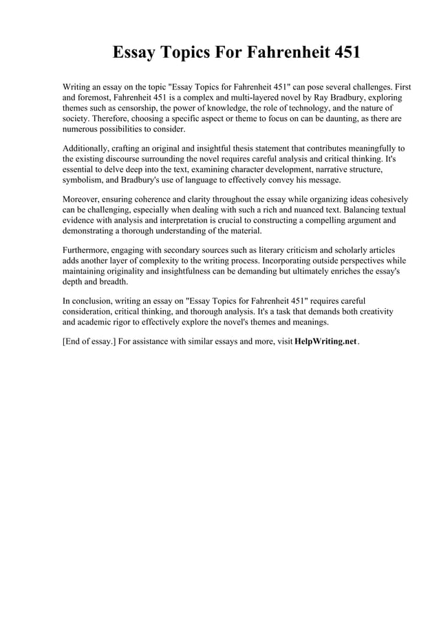 Essay Topics For Fahrenheit 451.pdf