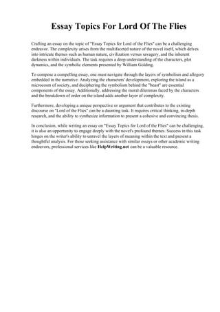 Essay Topics For Lord Of The Flies. Santa Clara University | PDF ...