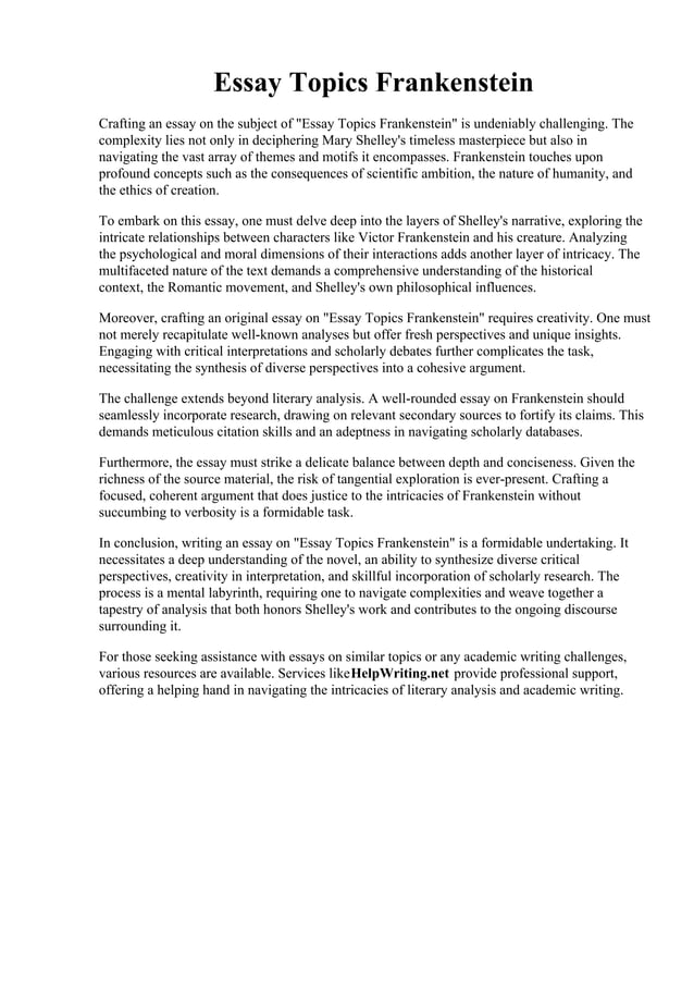 Essay Topics Frankenstein. Frankenstein Analysis Essay Related ...