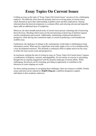 Essay Topics On Current Issues | PDF