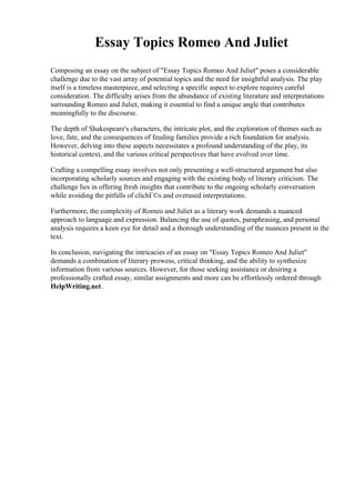 Essay Topics Romeo And Juliet. American Business and Technology ...