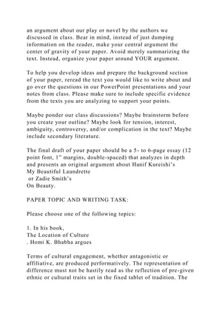 Essay Two Presenting an Argument about Hanif Kureishi’s My Be | PDF | Free Download