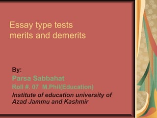 Essay type tests | PPT