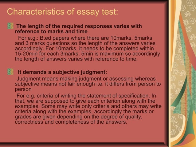 Essay type tests | PPT | Standardized Testing | Educational Assessment