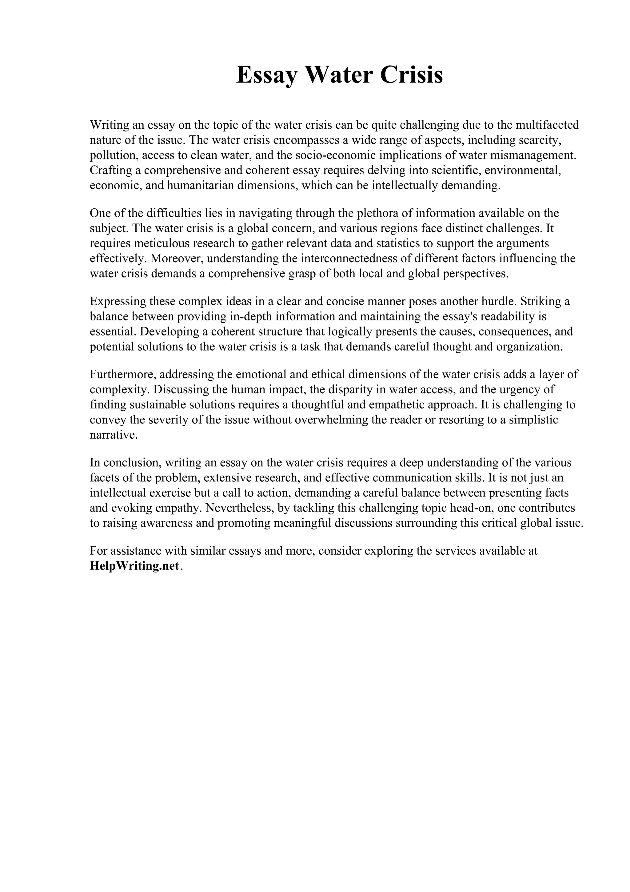 Essay Water Crisis. American University Of St Vincent School of ...