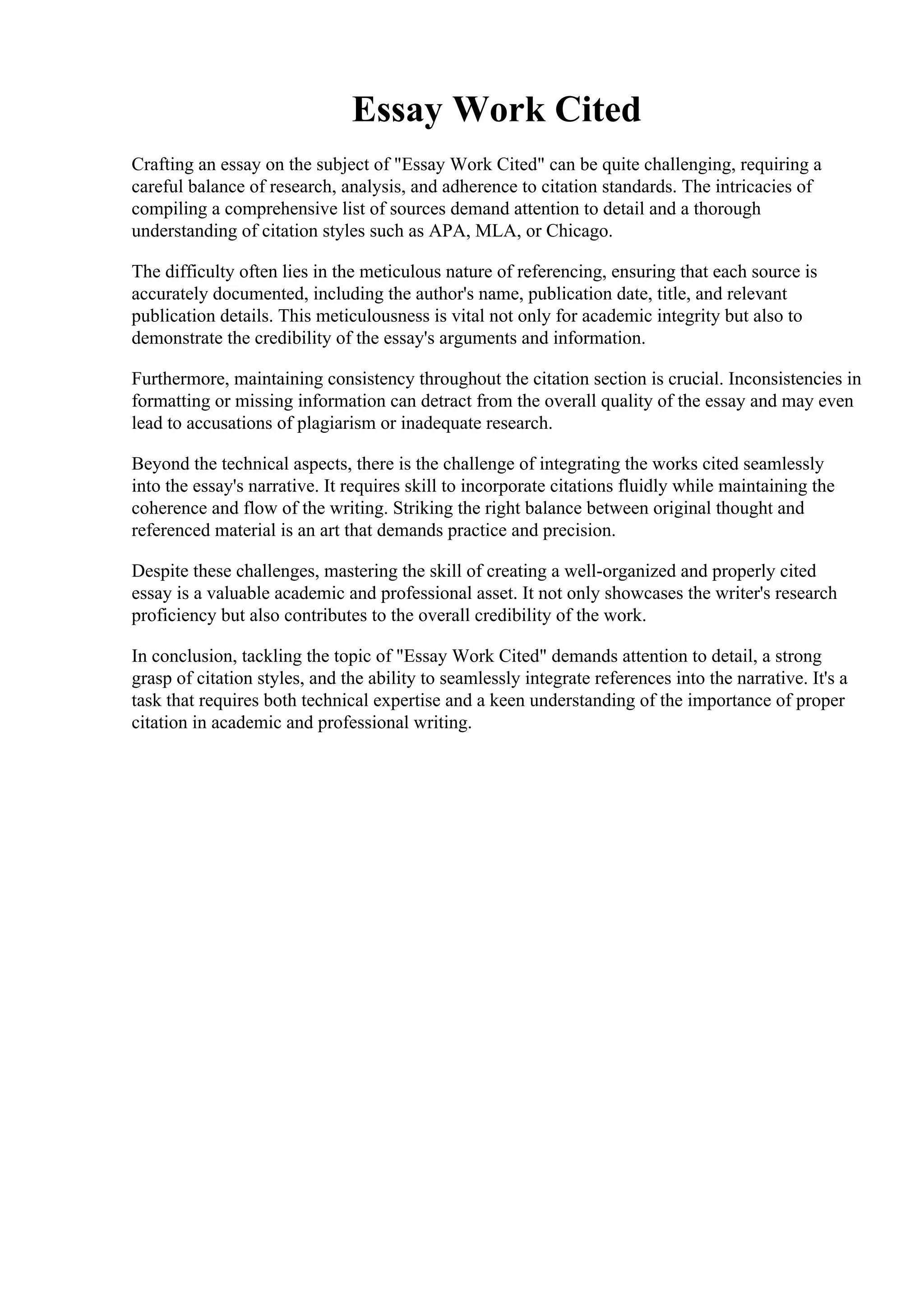 Essay Work Cited | PDF