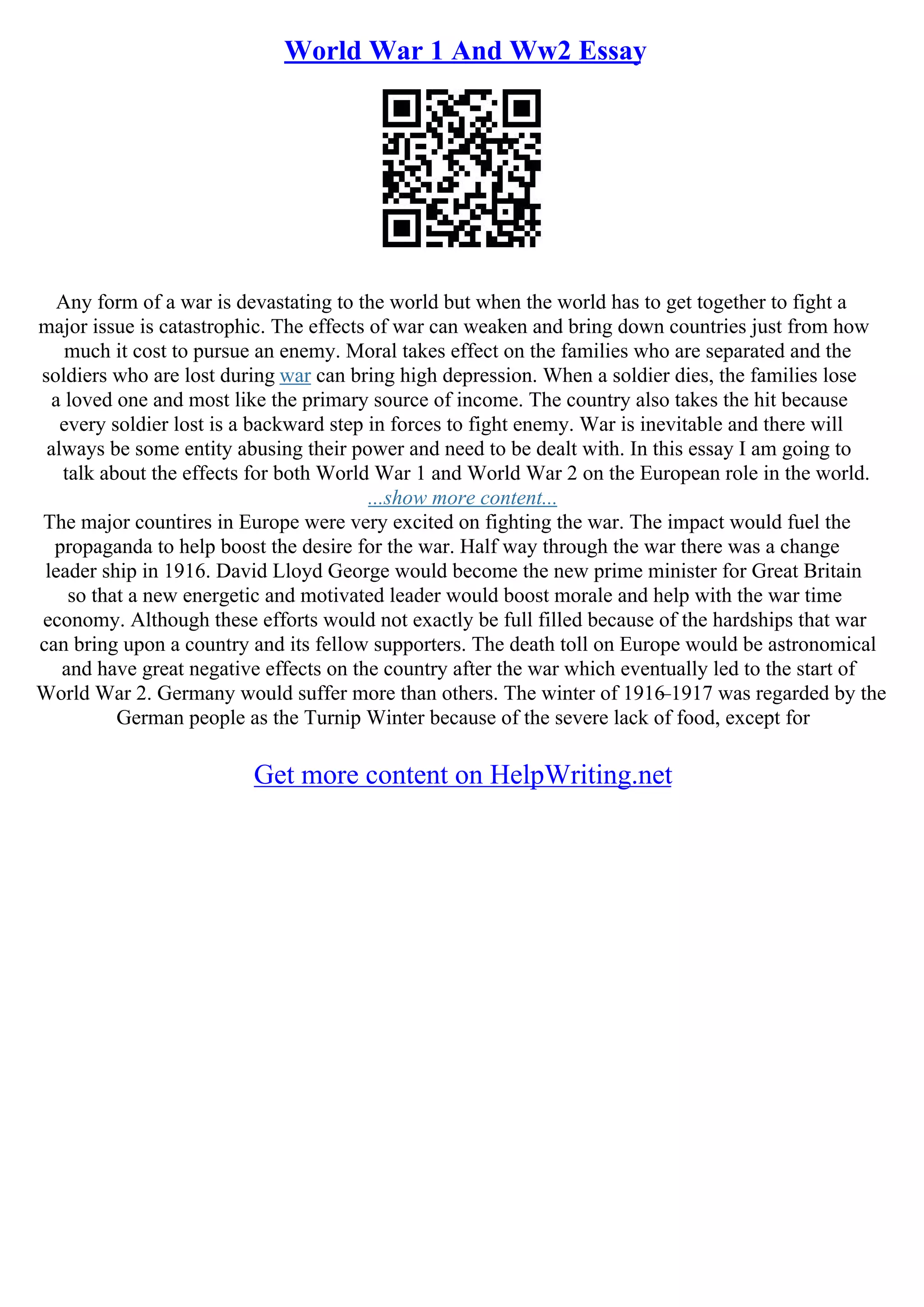 Essay World War 1 | PDF