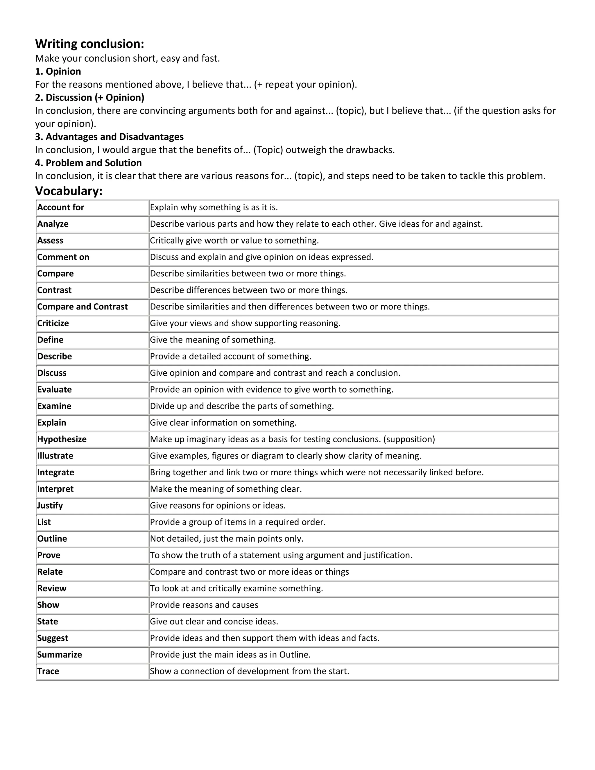 vocabulary for Essay writing | DOCX | Homework and Study | Education