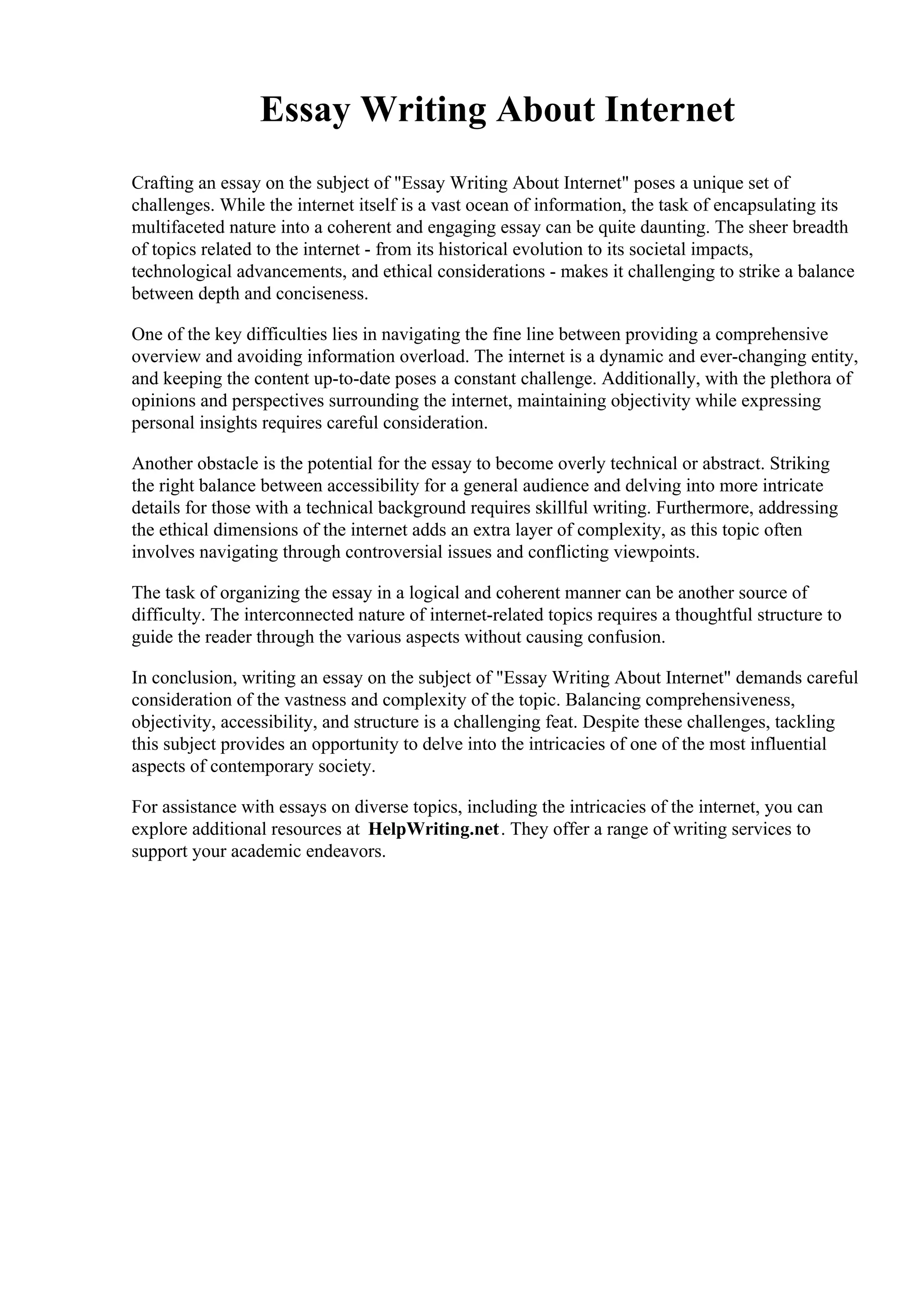 Essay Writing About Internet. Georgia Institute of Technology | PDF