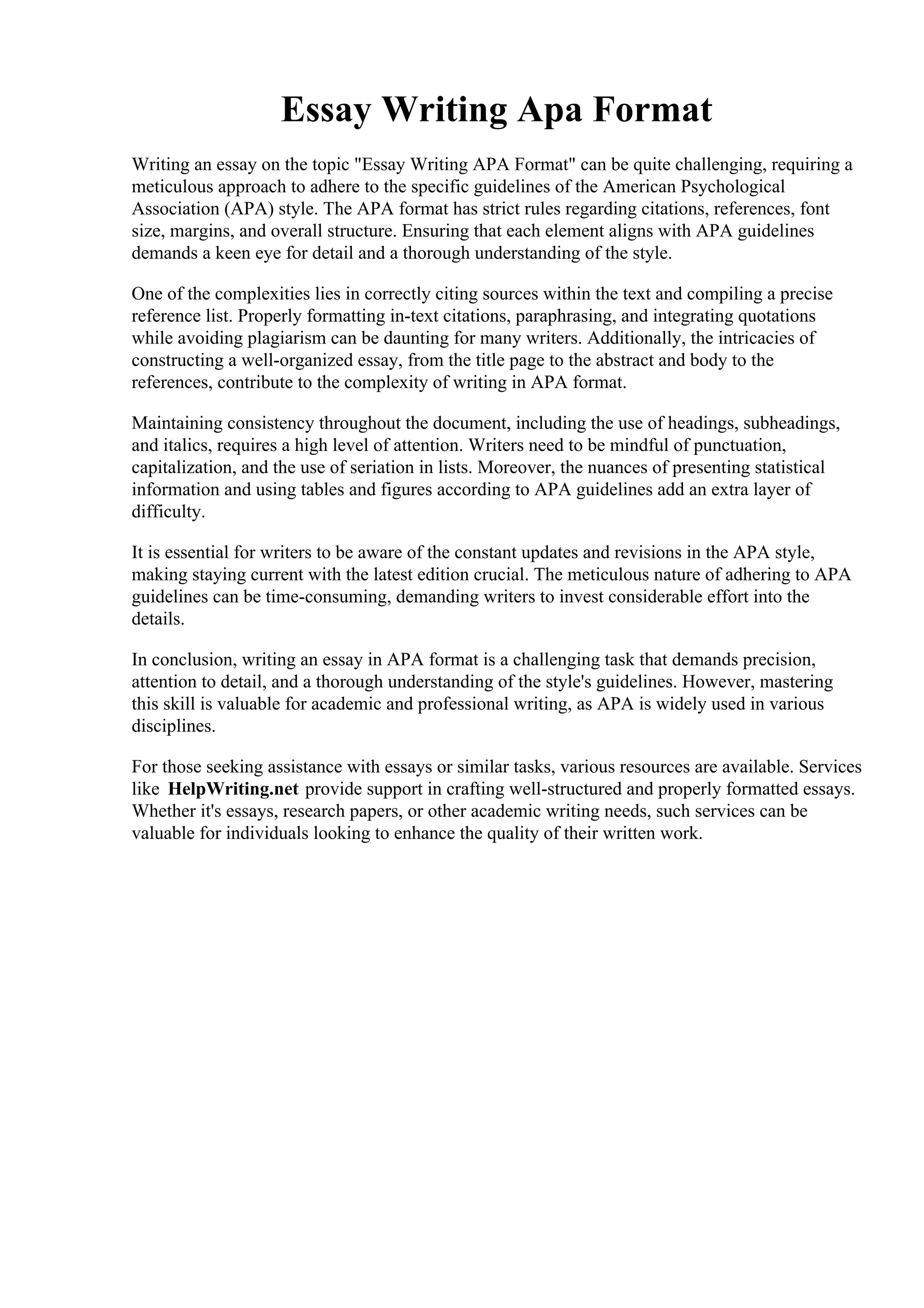 Essay Writing Apa Format. Apa Style Research Papers: Example Of Format