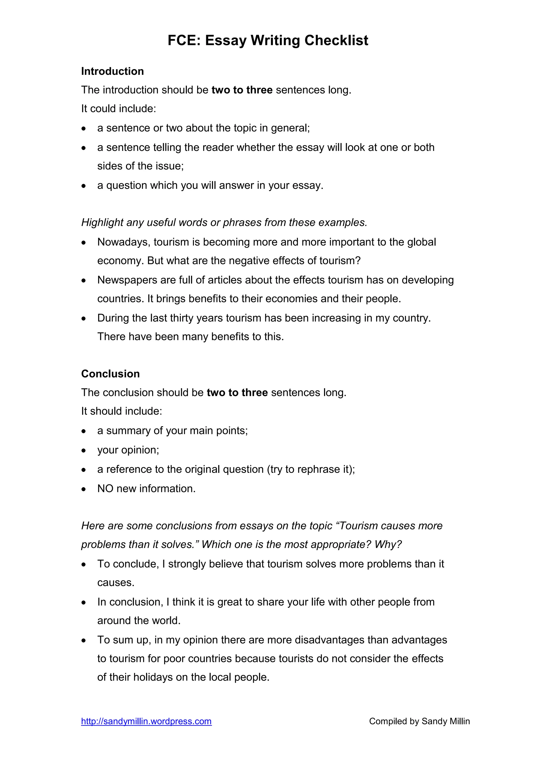 Essay writing checklist | DOCX | Travel Preparation and Advice | Travel